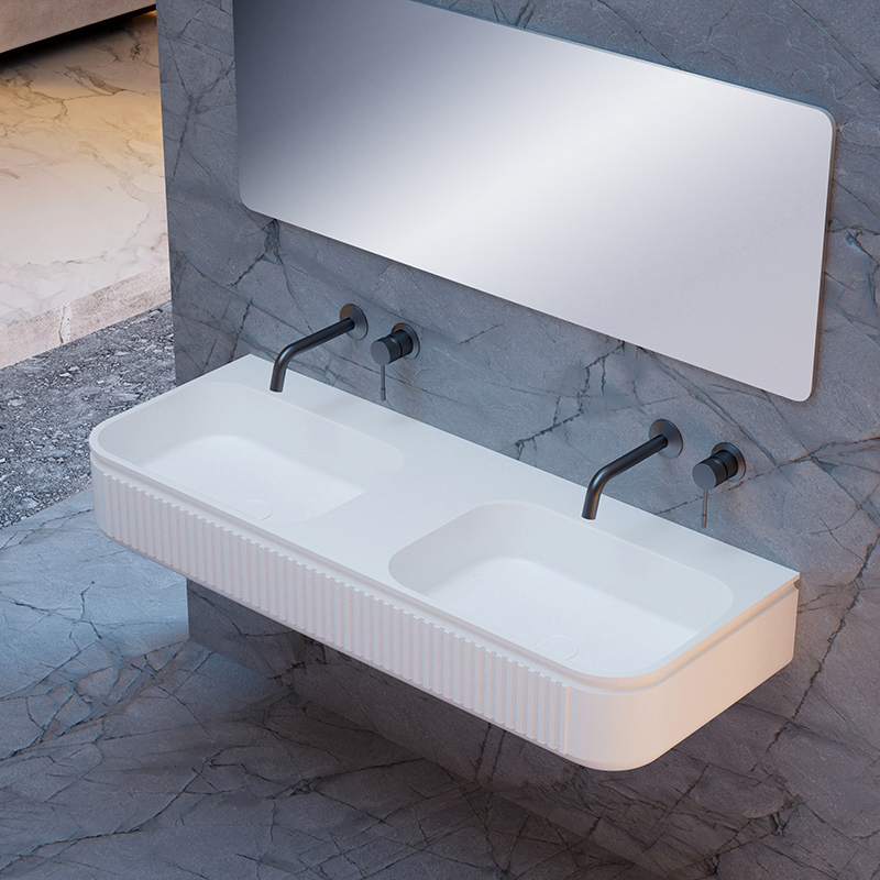 Factory Directory Solid Surface Fluted Wall Mounted Double Sinks XR ...